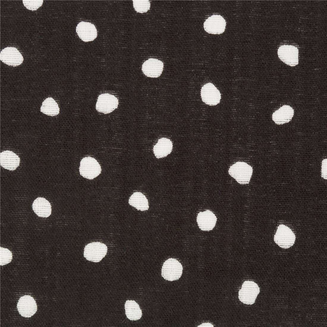 simple rustic white polka dots on black Japanese cotton gauze fabric ...