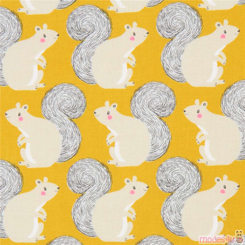 squirrel animal mustard yellow fabric by Cotton and Steel Fabric by ...