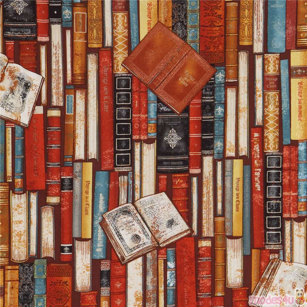 stacked vintage library book oxford fabric by Kokka Fabric by Kokka ...