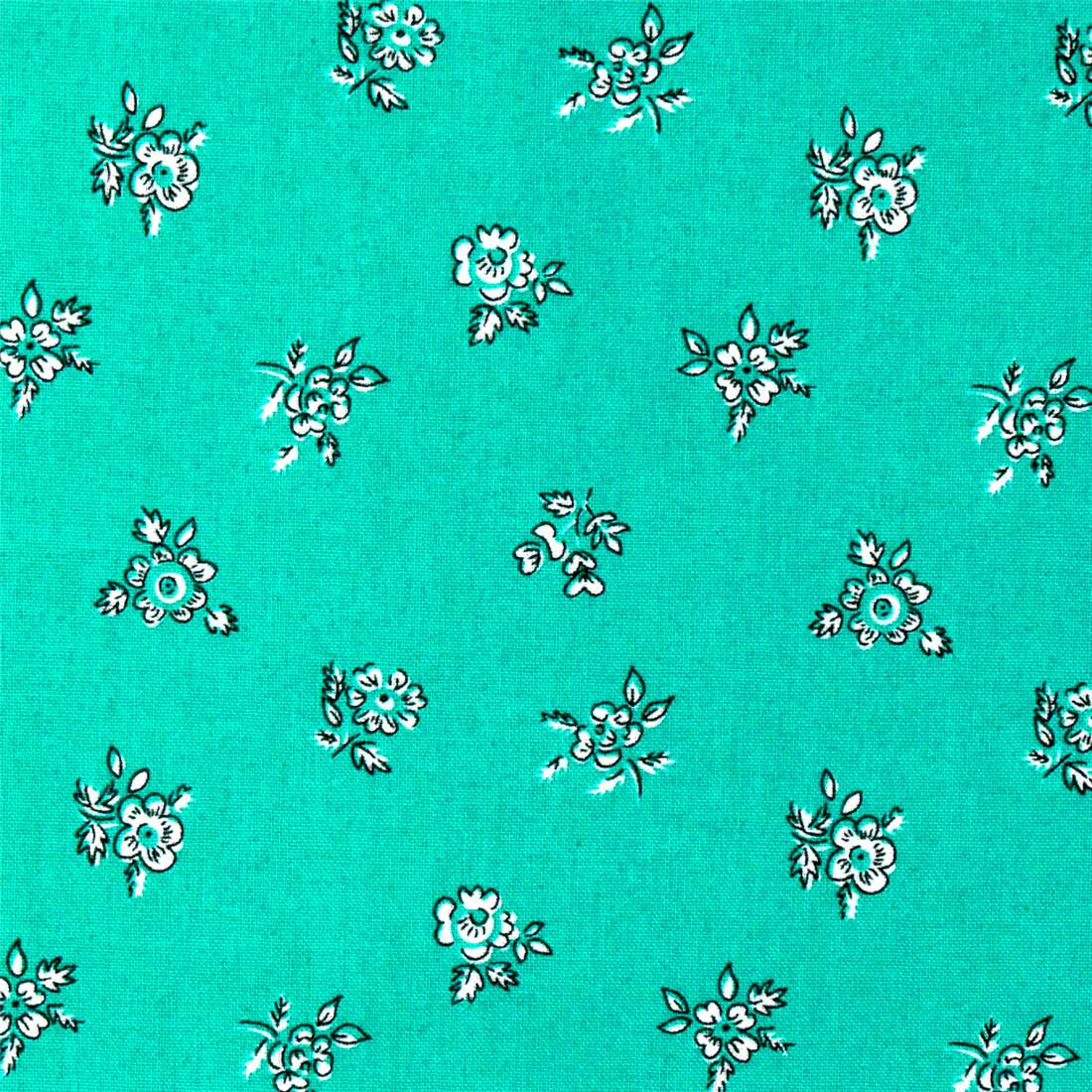 Flower Show High Summer Teal Flowers Fabric by Liberty Fabrics - modes4u