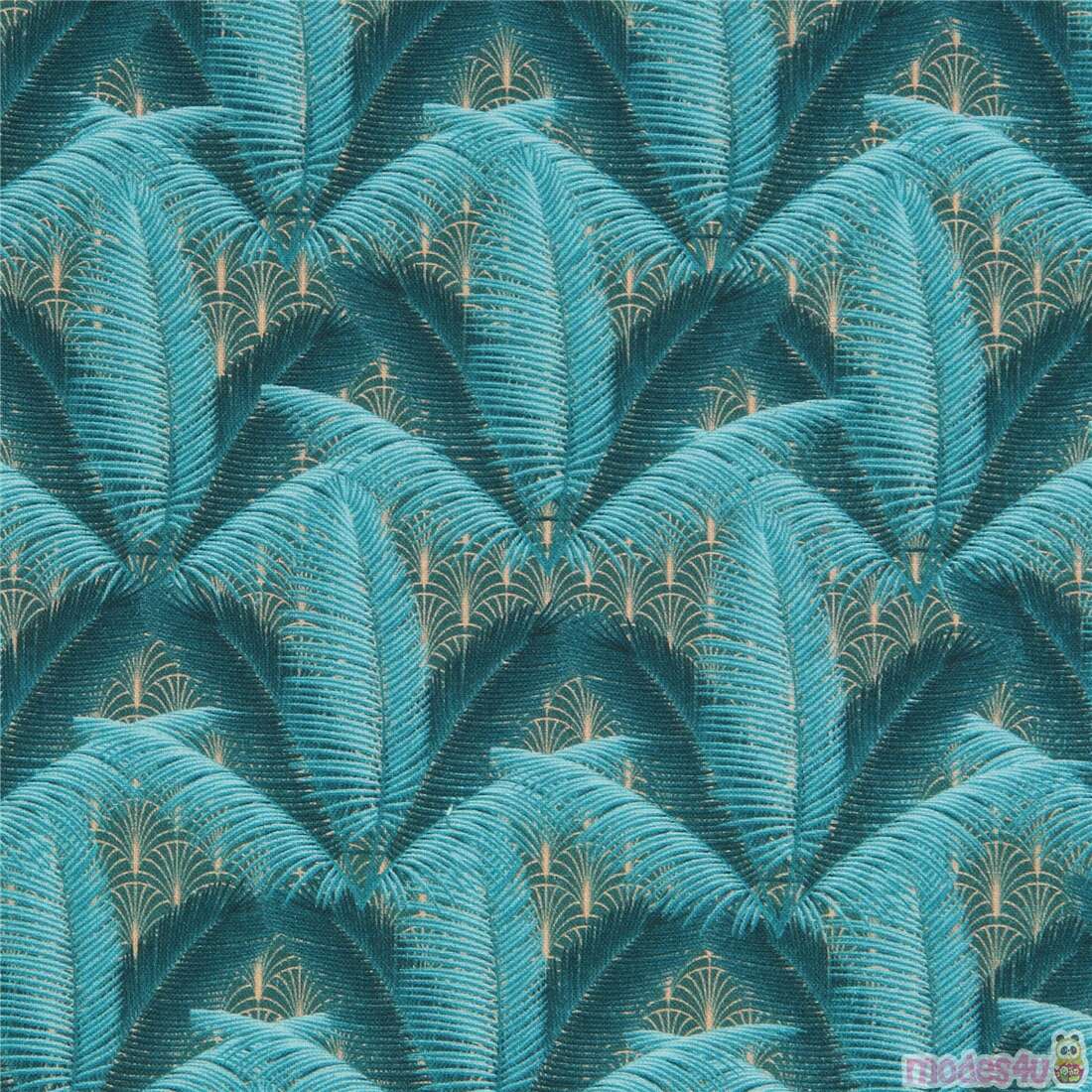 Teal Art Deco Tropical Leaf Fabric by Stof France - modeS4u