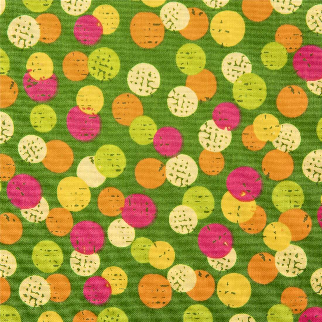 textured dots in pink yellow orange on green background by Quilting ...