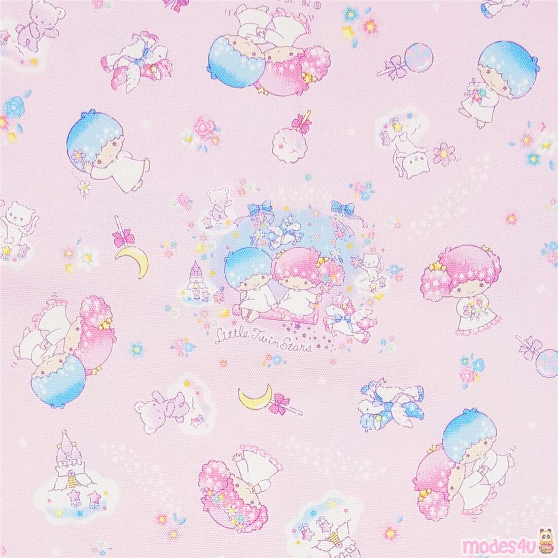 tossed Little Twin Stars laminate fabric in light pink Fabric by Sanrio ...