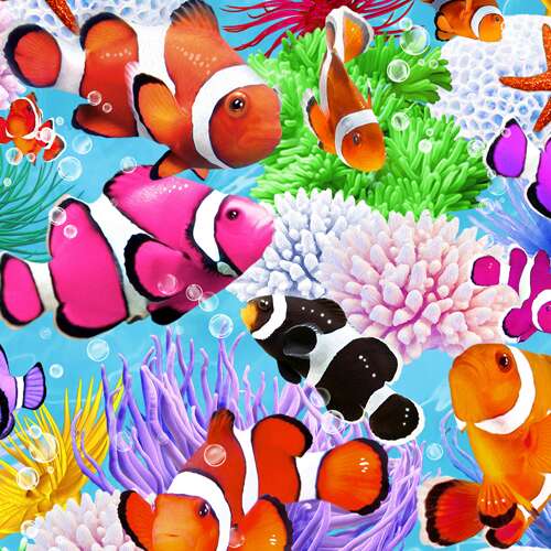 Resto de (50 x 112 cm) - Tela con peces payaso y tropicales de colores ...