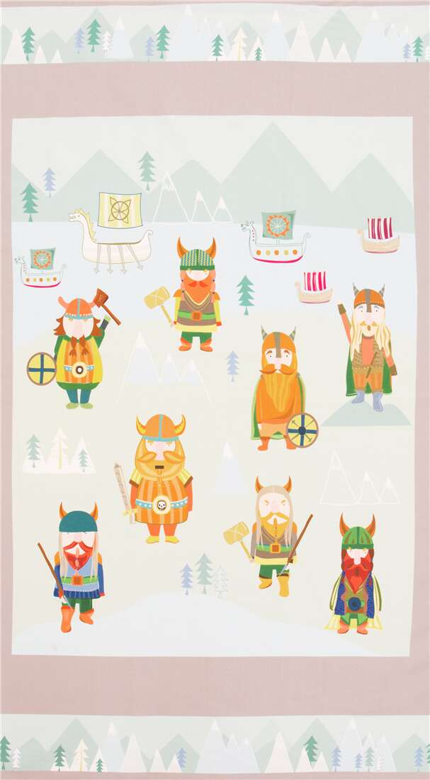 Vikings Swords Helmets Mountains Fabric by Quilting Treasures - modes4u