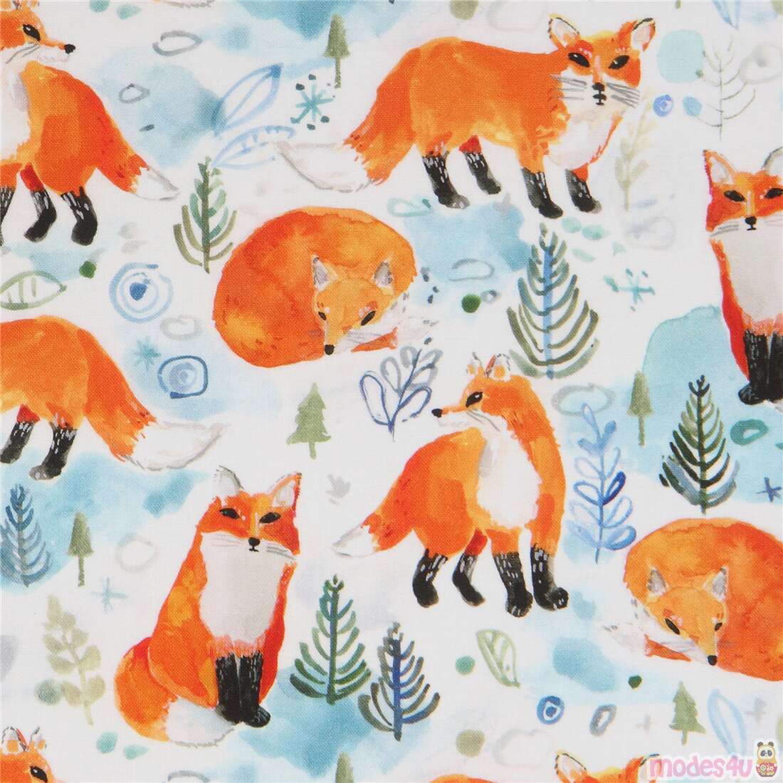 Remnant (33 x 112 cm) - watercolor fox and leaf pattern fabric by Dear ...
