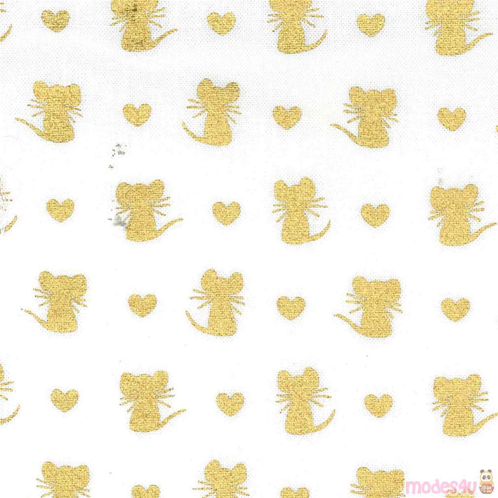white Michael Miller fabric mouse gold metallic embellishment Nice Mice ...