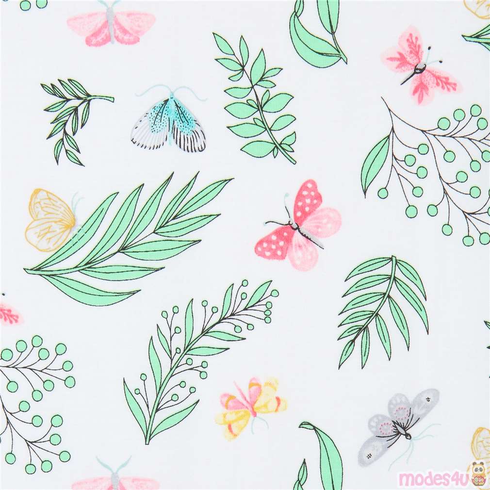 white Michael Miller moth butterfly insect leaf fabric Tapestry Fabric ...