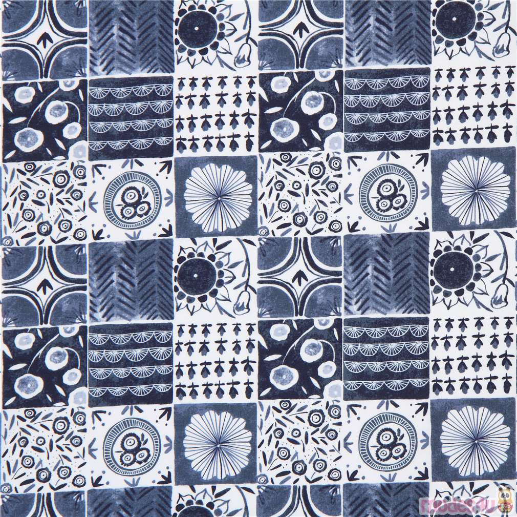 white and dark blue fabric square flower by Dear Stella USA Fabric by ...