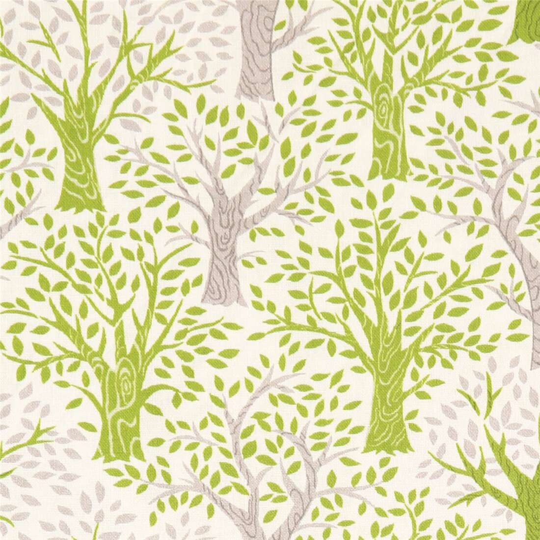 white cotton fabric green trees grey leaves by Michael Miller Fabric by ...