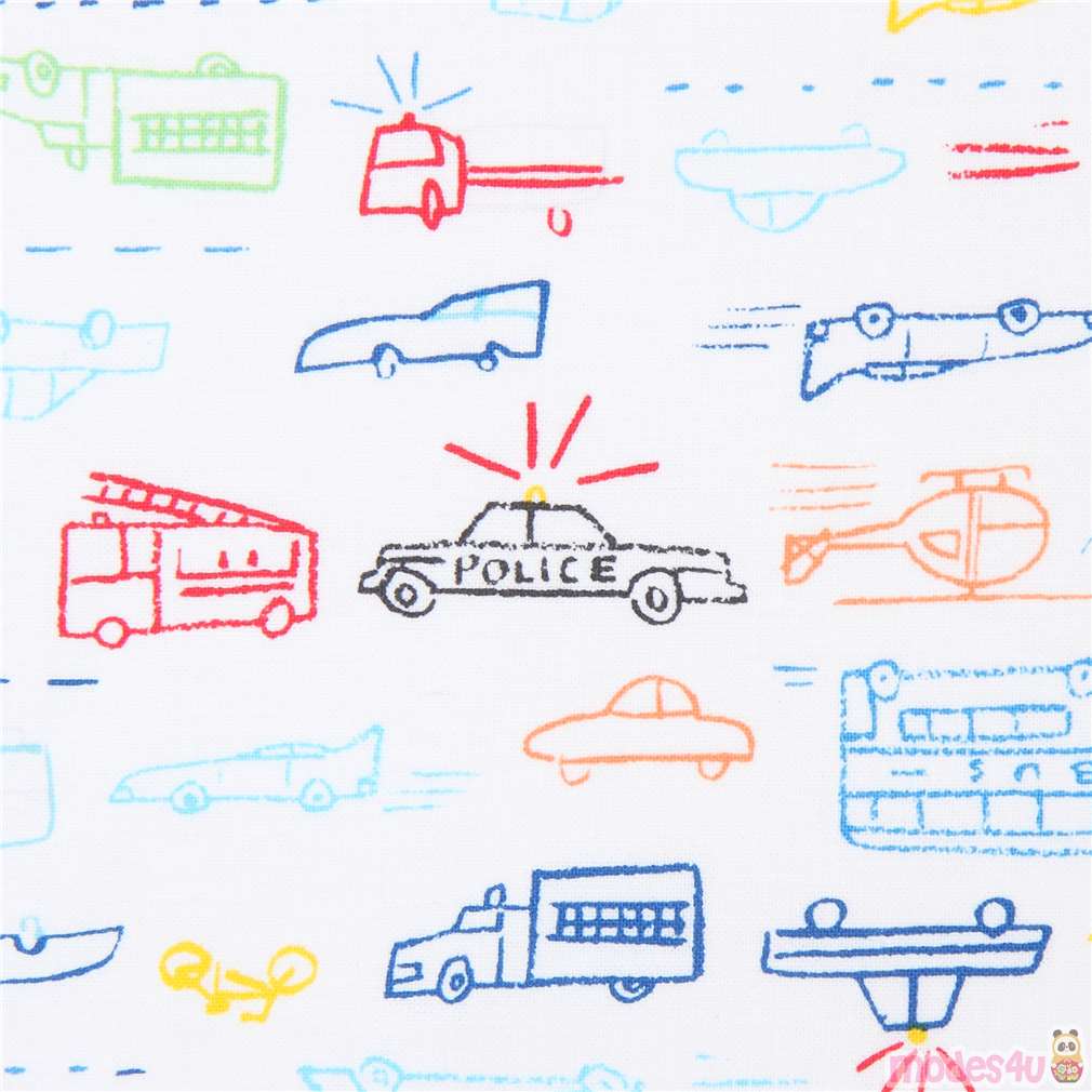 white fabric with car bus vehicle transport by Dear Stella USA Fabric ...