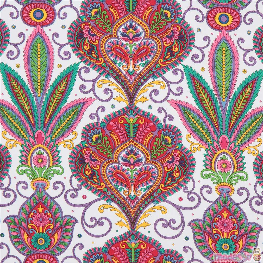 white fabric with colorful flower ornament pattern design Quilting ...