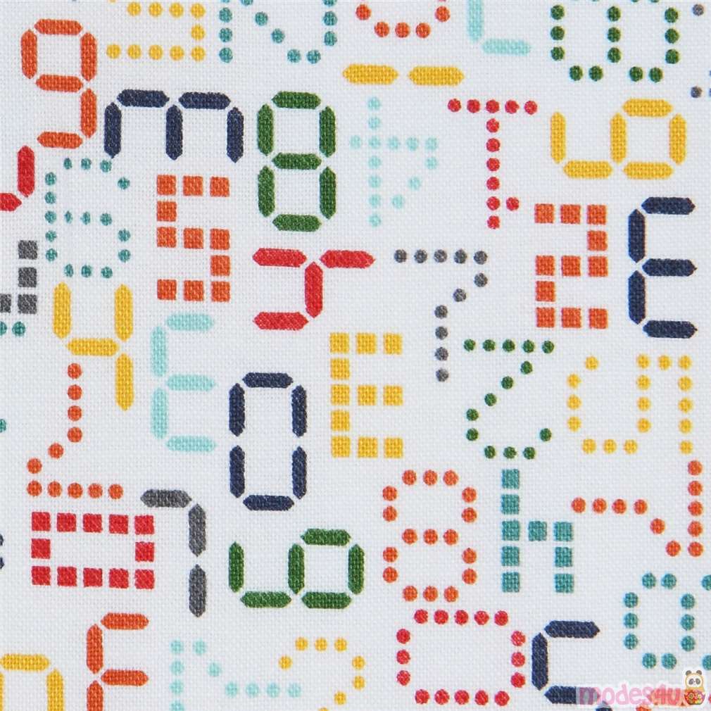 Remnant (30 x 110 cm) - white fabric with colorful number makower uk ...