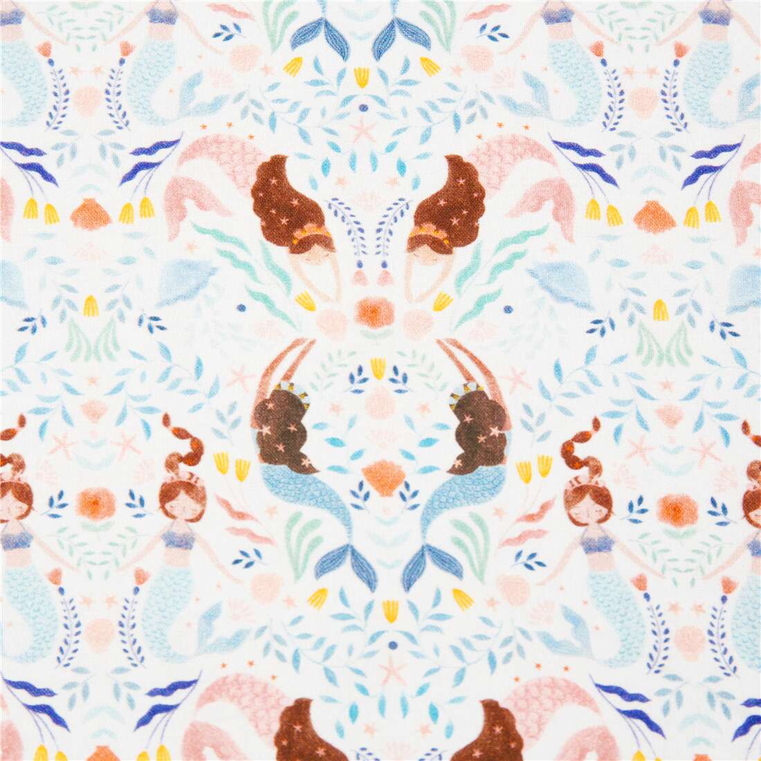 Mirrored Mermaids Ocean Florwers Fabric by Dear Stella - modes4u
