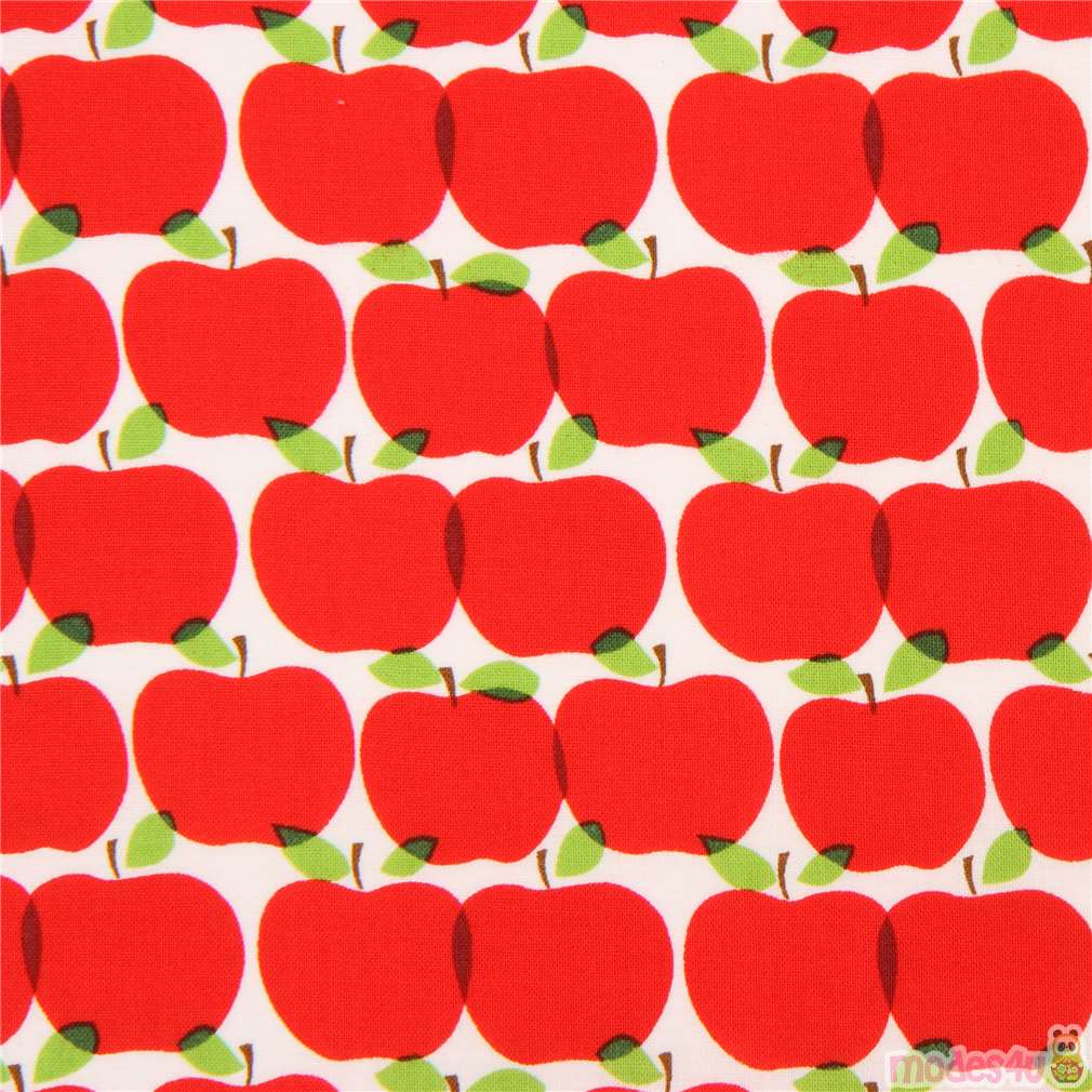 white with red apple laminate fabric from Japan Fabric by Japanese ...