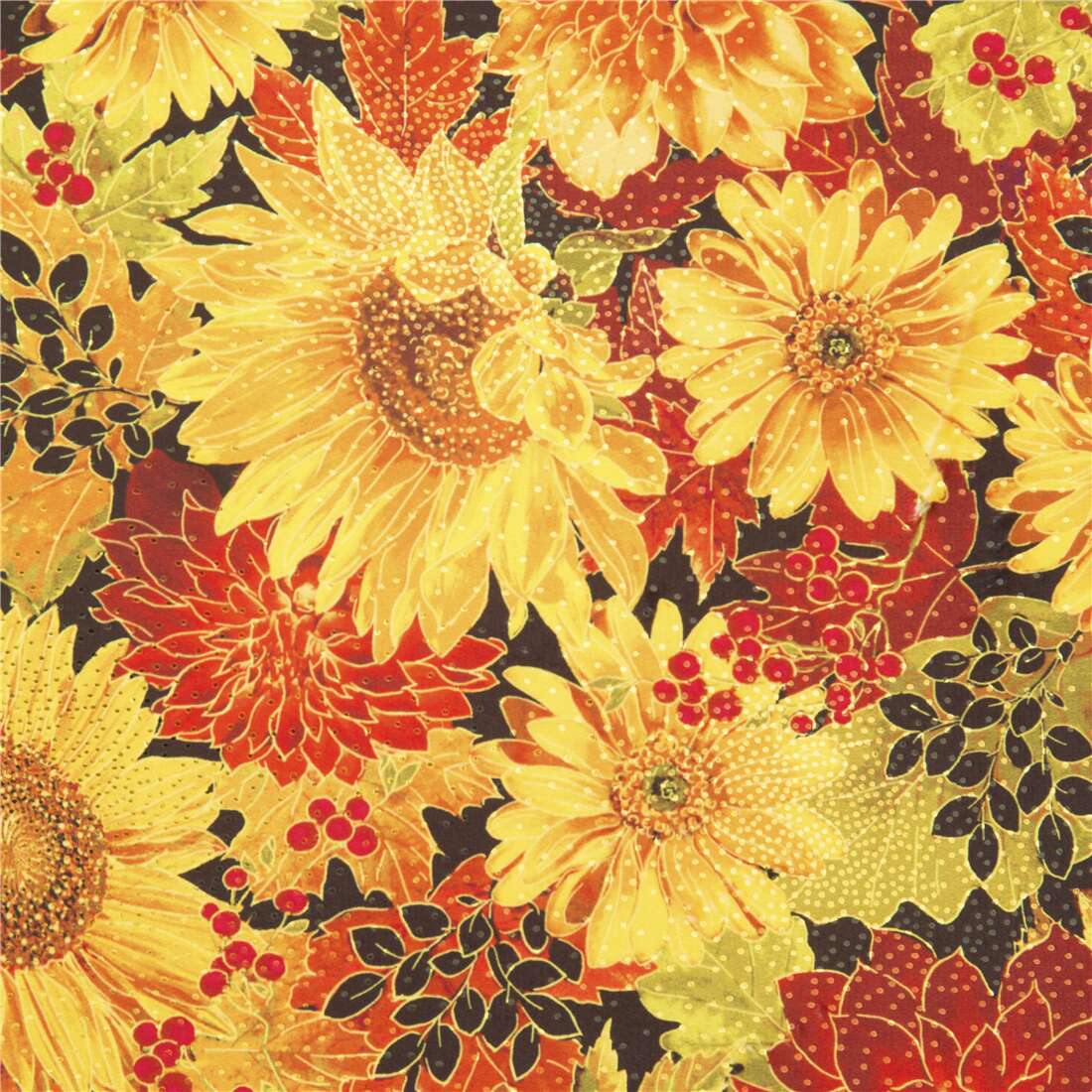 Sparkle Gold Sunflowers Super Soft Cuddly Fabric by Timeless Treasures ...
