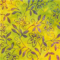 Gelb gebatikter Stoff mit buntem Blumenmuster von Timeless Treasures ...