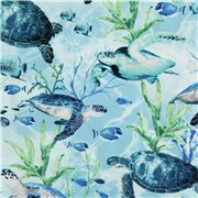 Rainbow marine life blue sea Timeless Treasures panel fabric - modeS4u