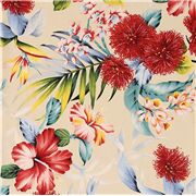 Trans-Pacific Textiles exotic red peach flowers black fabric - modeS4u