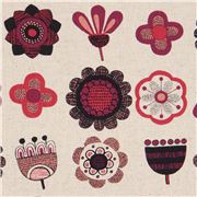 red flower hexagon star burst fabric with gold metallic from Japan ...