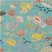 Sea life blue Cosmo cotton fabric marine animal whale shark - modeS4u