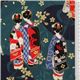 dark green-teal Cosmo metallic gold geisha sakura flower fabric Fabric ...