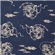 indigo blue muraito Japanese fabric with yokai monster and clouds ...