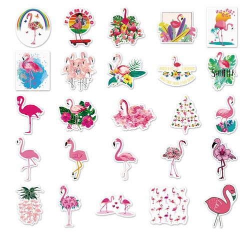 50 unique stickers per pack cute flamingo bird theme - modes4u