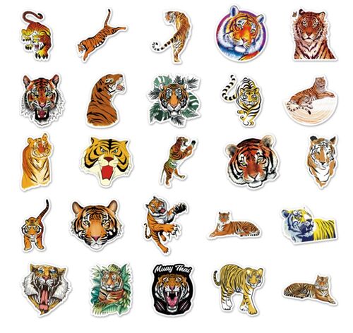50 unique tiger designs wild animal characters diecut sticker pack ...
