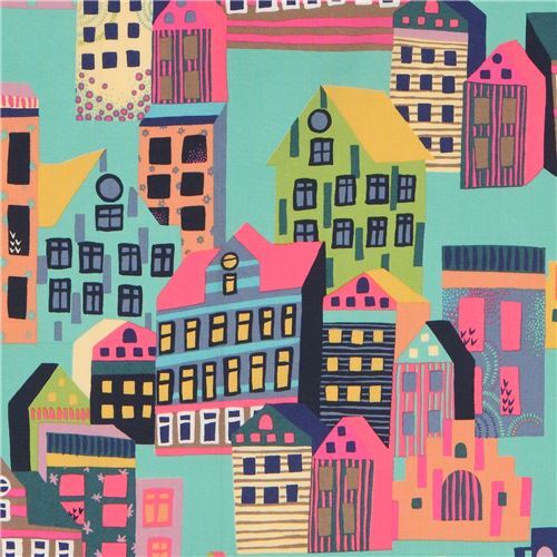Alexander Henry colourful town fabric Fabric by Alexander Henry - modes4u