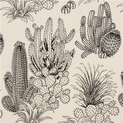 Remnant 36 X 112 Cm Alexander Henry Cream Fabric With Cactus Plants