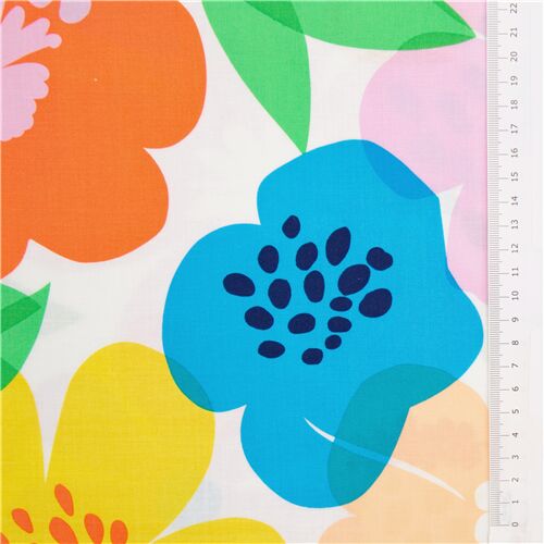 Alexander Henry white spring time fabric with big colorful flowers ...