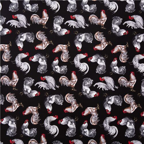 Black cotton fabric farm animal chicken by Timeless Treasure - modeS4u