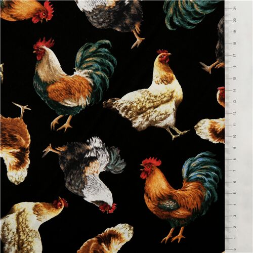 Black hen rooster chicken Timeless Treasures farm life fabric - modeS4u