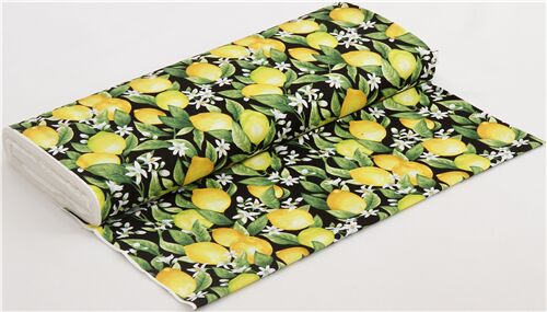 Black nature fabric lemon tree leaf flower Timeless Treasures - modeS4u