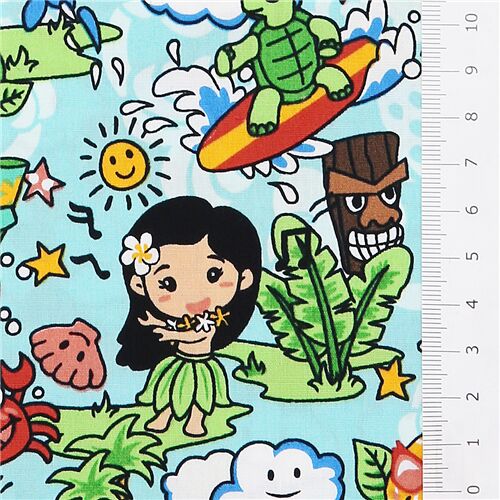 Blue Hawaii icon hula children fabric Trans-Pacific Textiles - modeS4u