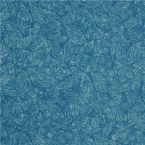 Tela batik azul con hojas y flores a rayas Tonga Timeless Treasures ...