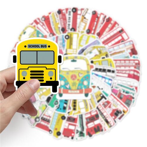 Bus 50 unique designs diecut stickers schoolbus London red vintage ...