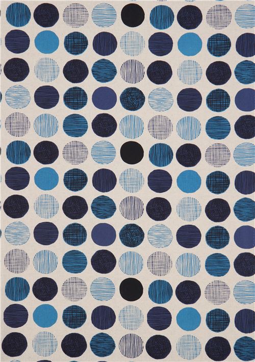 Canvas blue circle natural color fabric from Japan Fabric by Japanese ...