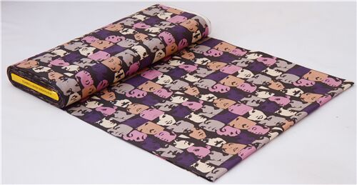 Checker fabric grey purple pop art faces by Alexander Henry - modeS4u