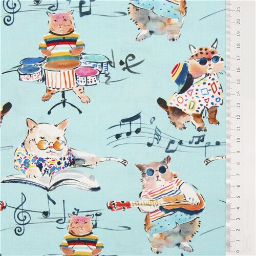 Tela con gatos musicales de colores Michael Miller algodón azul claro - modesS4u