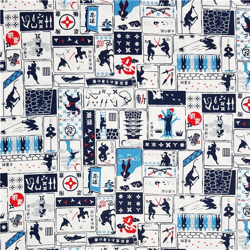 light cream Cosmo fabric with patchwork ninja warrior pattern - modeS4u