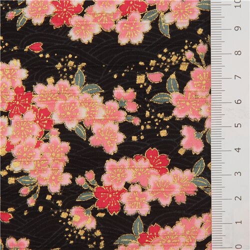 Cosmo metallic gold and black structured cotton satin sakura fabric ...