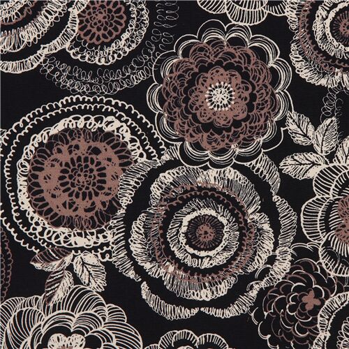 Cosmo round flower oxford fabric in black Fabric by Cosmo - modes4u