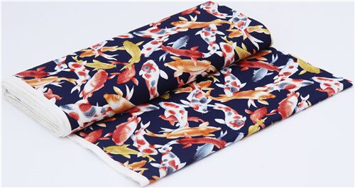 Dark blue cotton fabric big koi fish Trans-Pacific Textiles - modeS4u