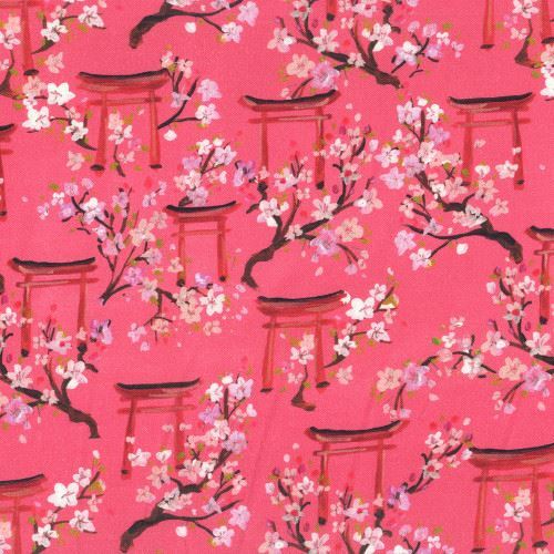 Dear Stella pink fabric with small sakura flower pattern Fabric by ...
