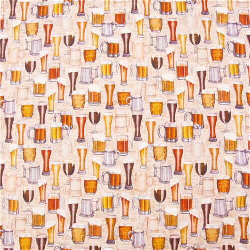 Tela de bebidas en algodón beis QT Fabrics vaso jarra de cerveza - modesS4u
