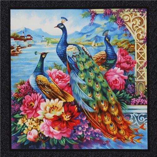 Elizabeth's Studio colorful peacock panel fabric - modeS4u
