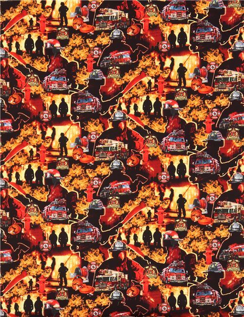 Elizabeth's Studio fire and firefighter themed fabric - modeS4u