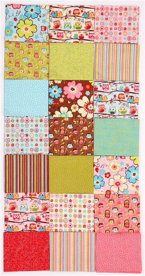 Fat Quarter flower owl bird fabric bundle Happy Flappers by Riley Blake ...